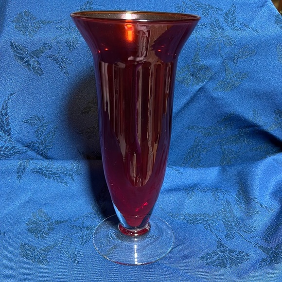 Unbranded | Accents | Ruby Red Fluted Glass Vase With Clear Glass ...